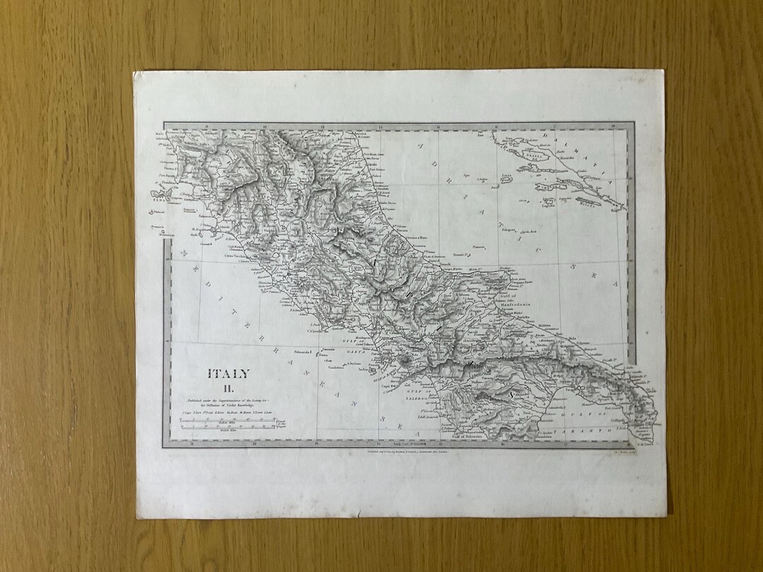Dated 1830 - Genuine Antique SDUK Map of Central Italy Rome Steel ...