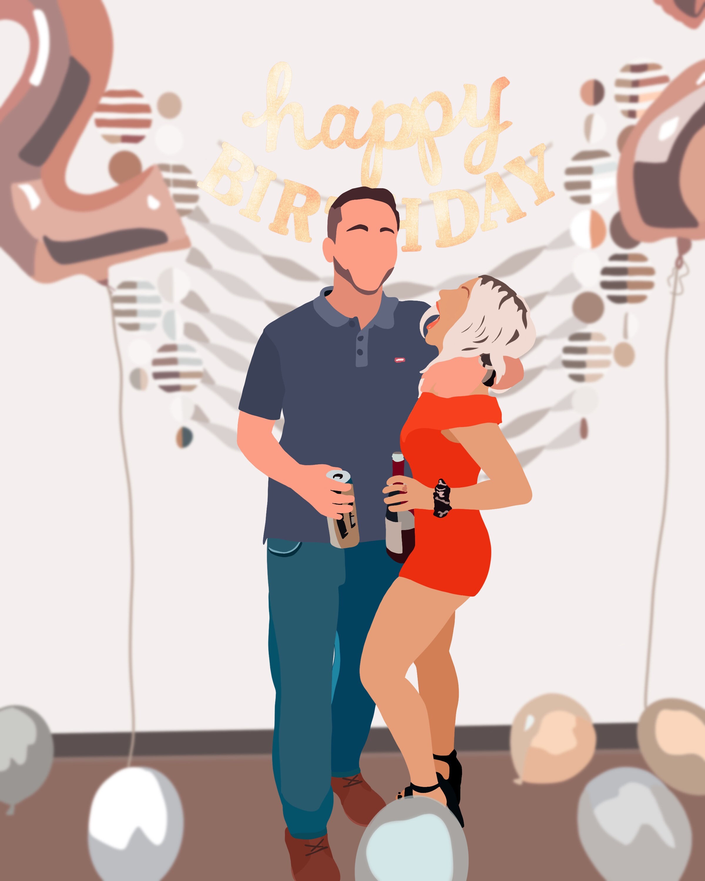 Custom Digital Portrait - Couple's Portrait- Wedding Portrait- Minimal ...