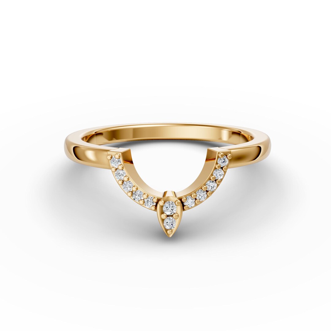 Curved Wedding Ring 14K Gold Round Moissanite Curved Engagement Ring ...