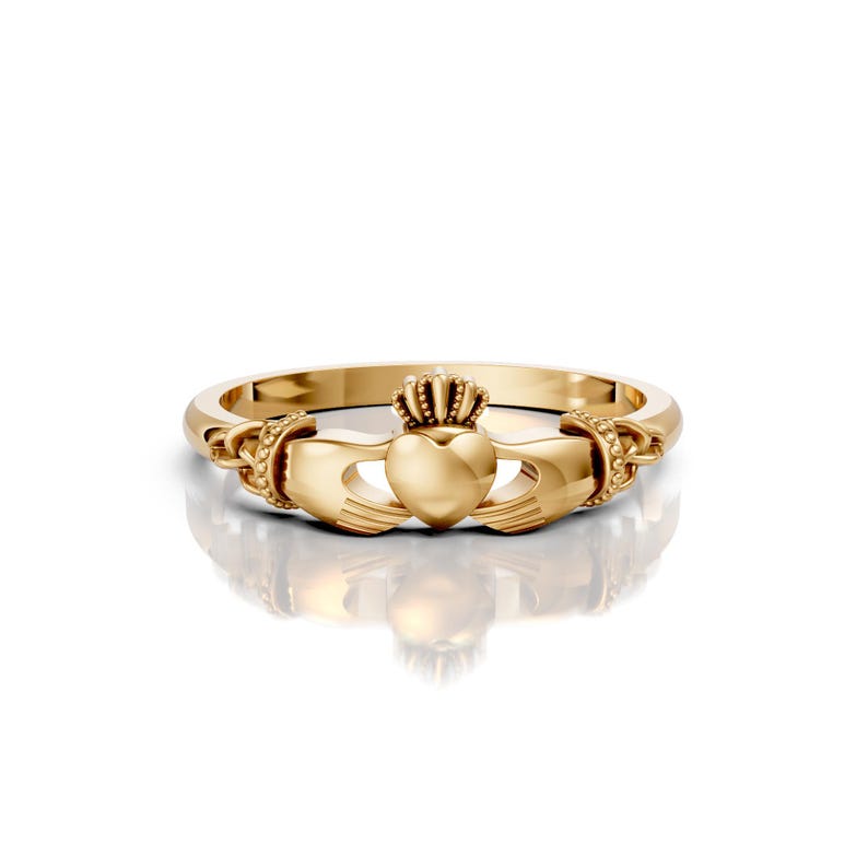 Dainty Claddagh Ring 14K Gold Heart Shape Celtic Ring Irish Crown ...