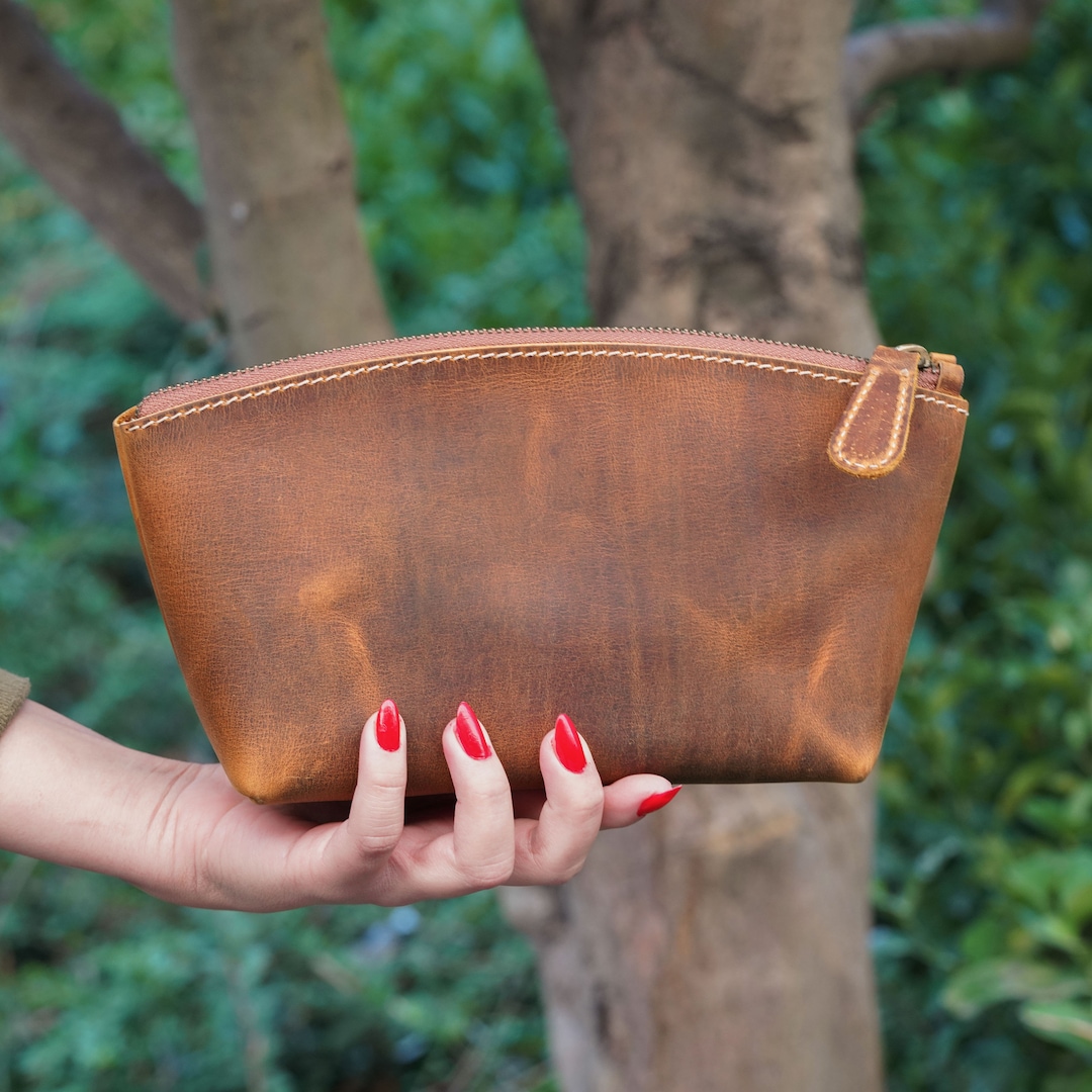 Custom Leather Cosmetic Bag, Handmade Cosmetic Bags, Leather Makeup ...