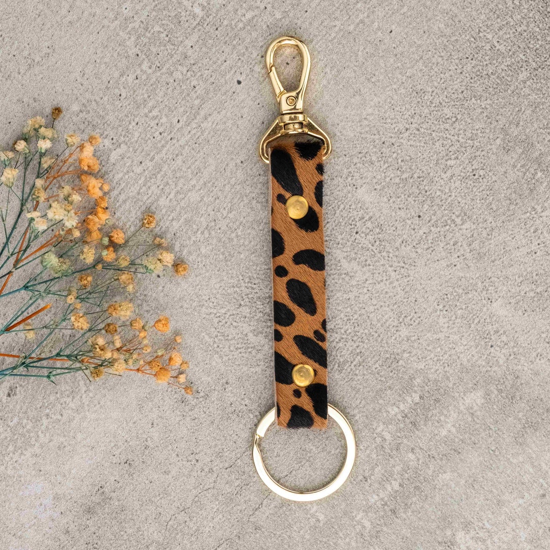 Hair on Hide Keychain, Animal Print Leather Keychain, Leather Key FOB ...