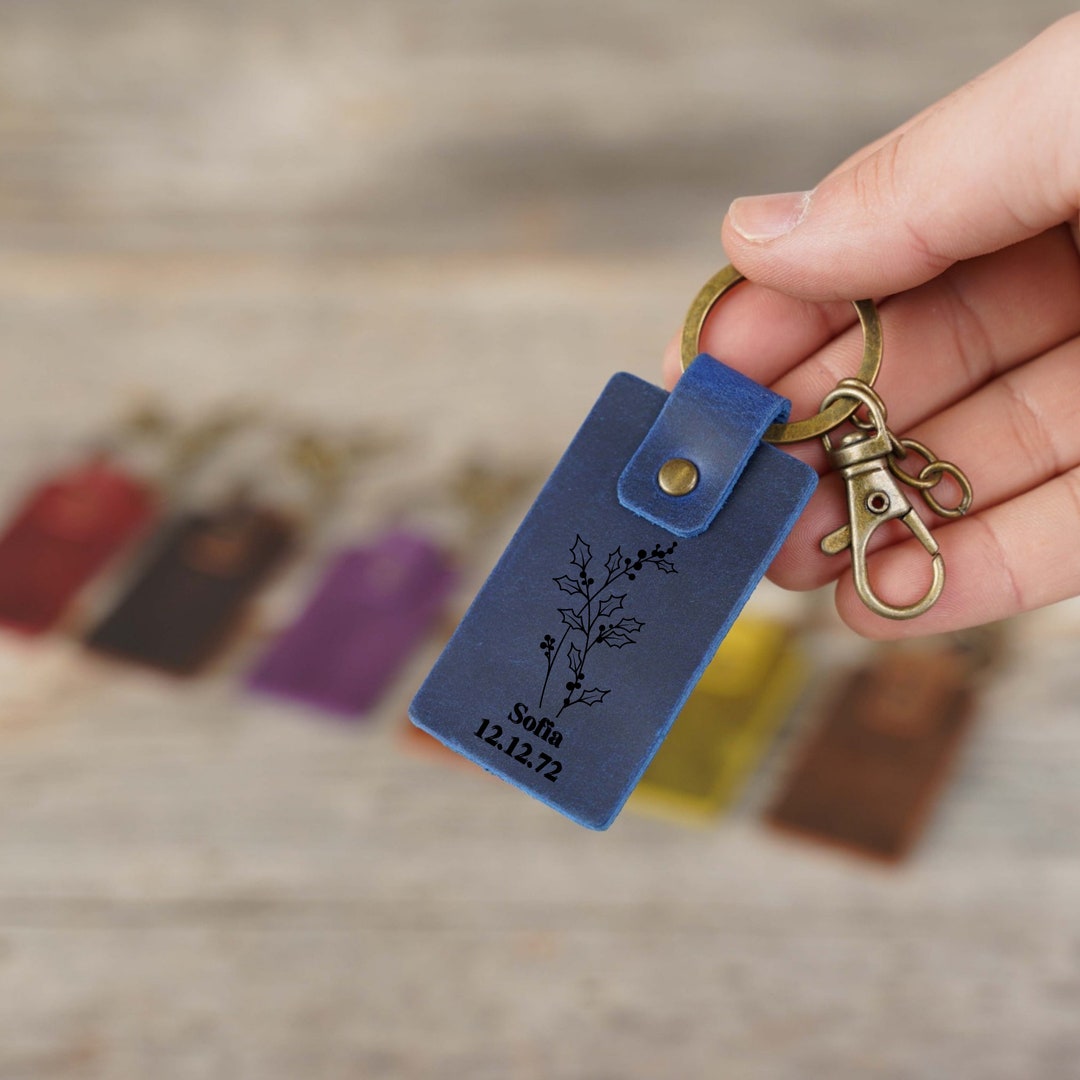 Custom Name Birth Flower Keychain, Dainty Personalized Keyring ...