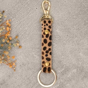 Leopard Design Leather Keychain for Women , Leather Key Ring, Leather ...