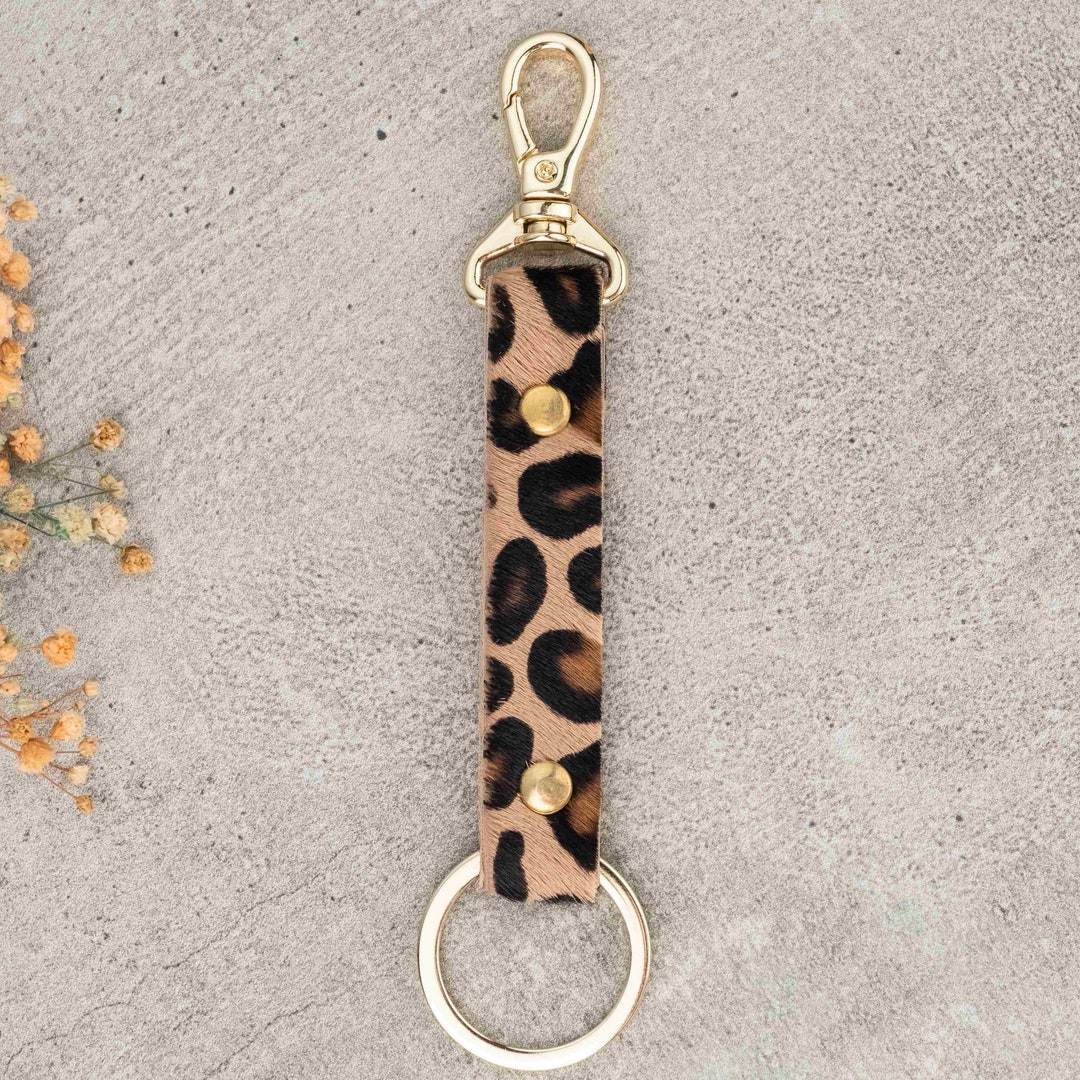 Leopard Design Leather Keychain for Women , Leather Key Ring, Leather ...