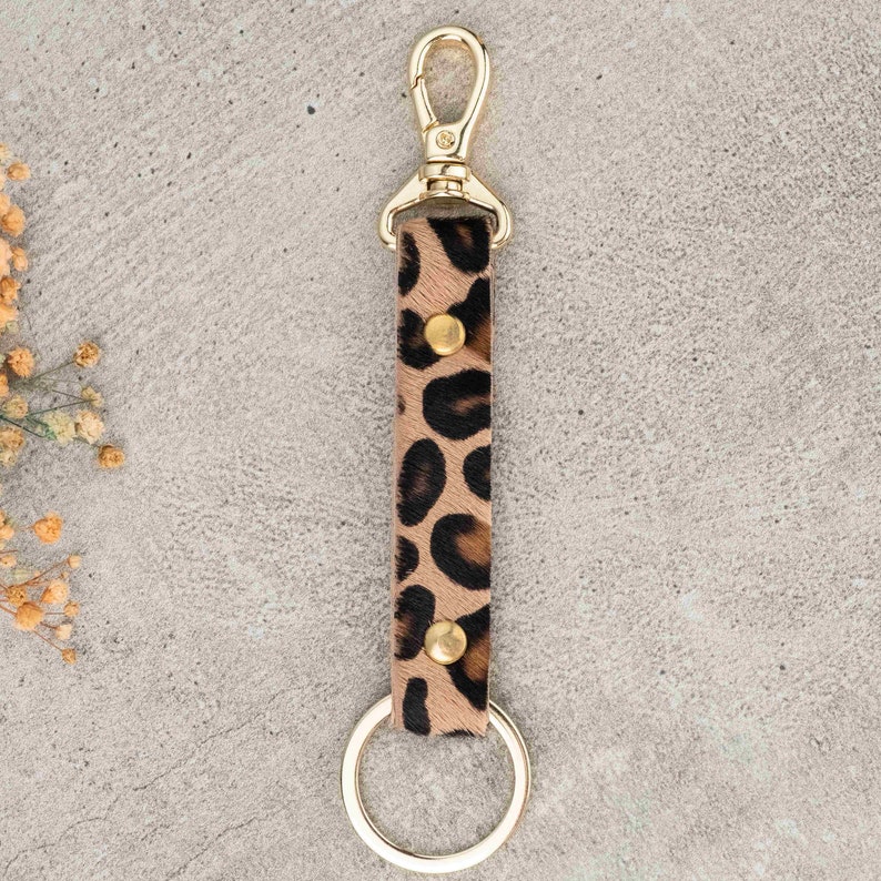 Leopard Design Leather Keychain for Women Leather Key Ring - Etsy