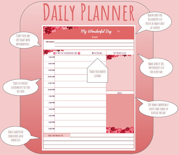 Fun Floral Daily and Hourly Tracker - Digital Download | Planner ...