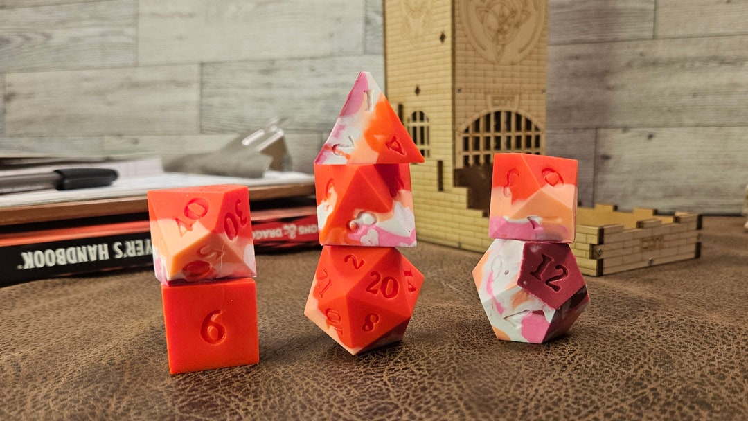 Lesbian Flag Squishy Dice, Polyhedral Dice Set of 7, D20, D12, D10 ...