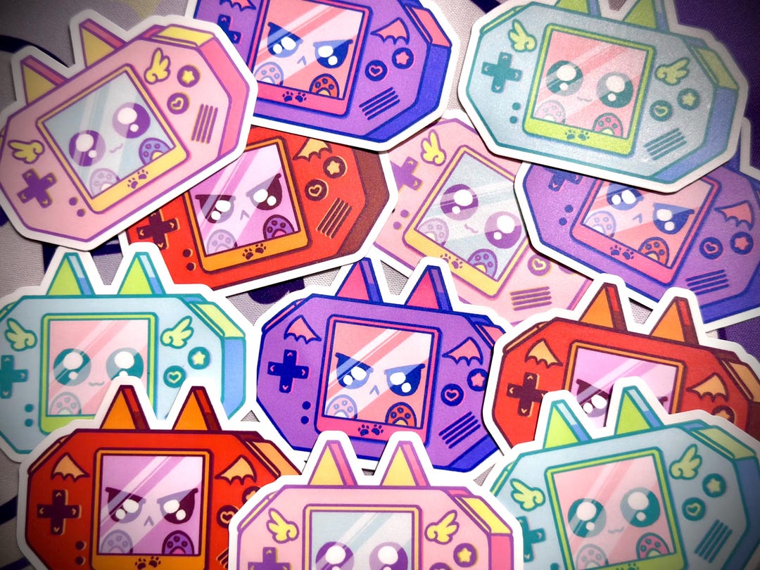 Video Game Cat Sticker | Gameboy Inspired Angel/devil Cat Matte Sticker ...