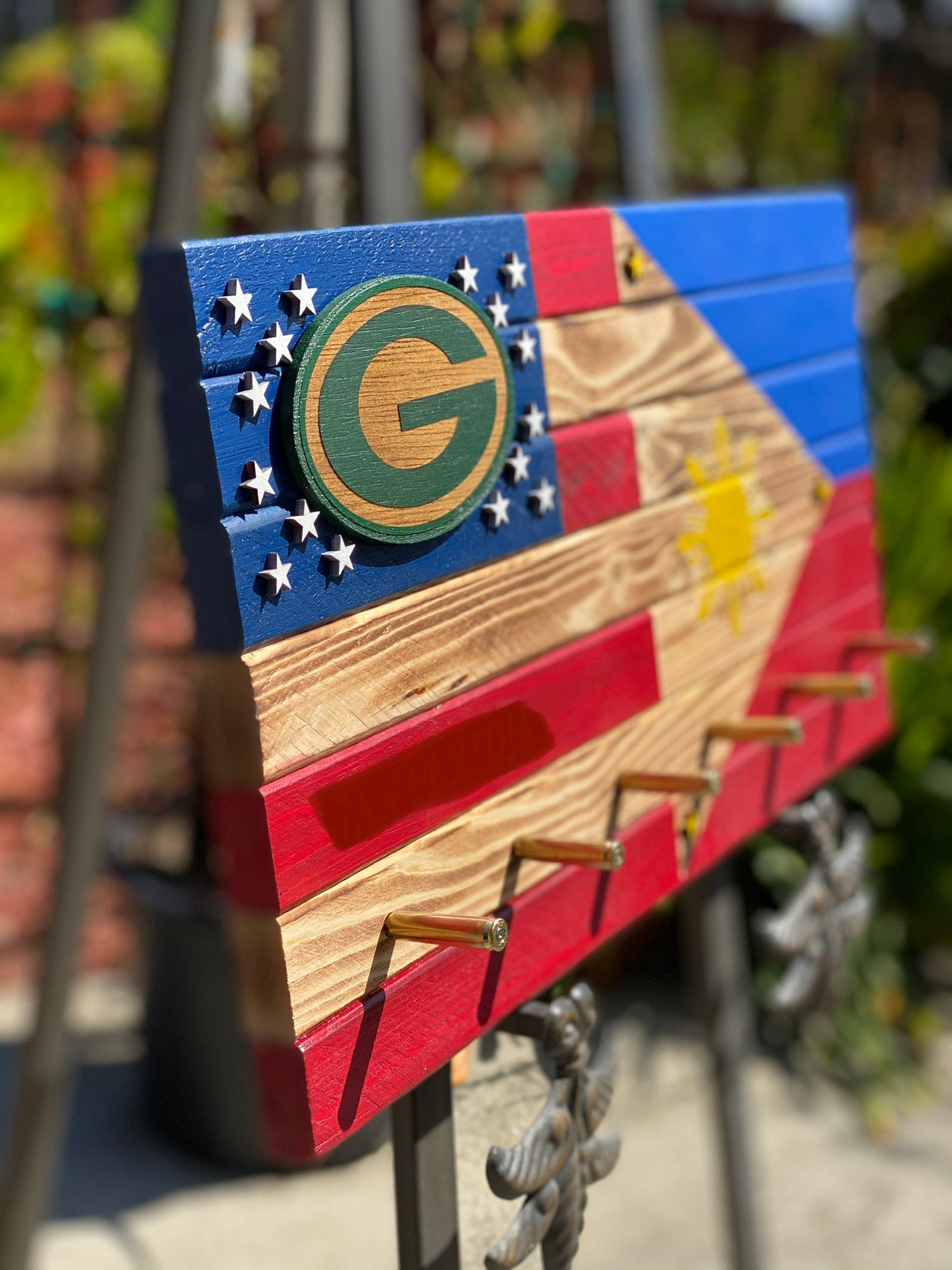 American Filipino Wooden Flag, Green Bay Packers American Flag, Split ...