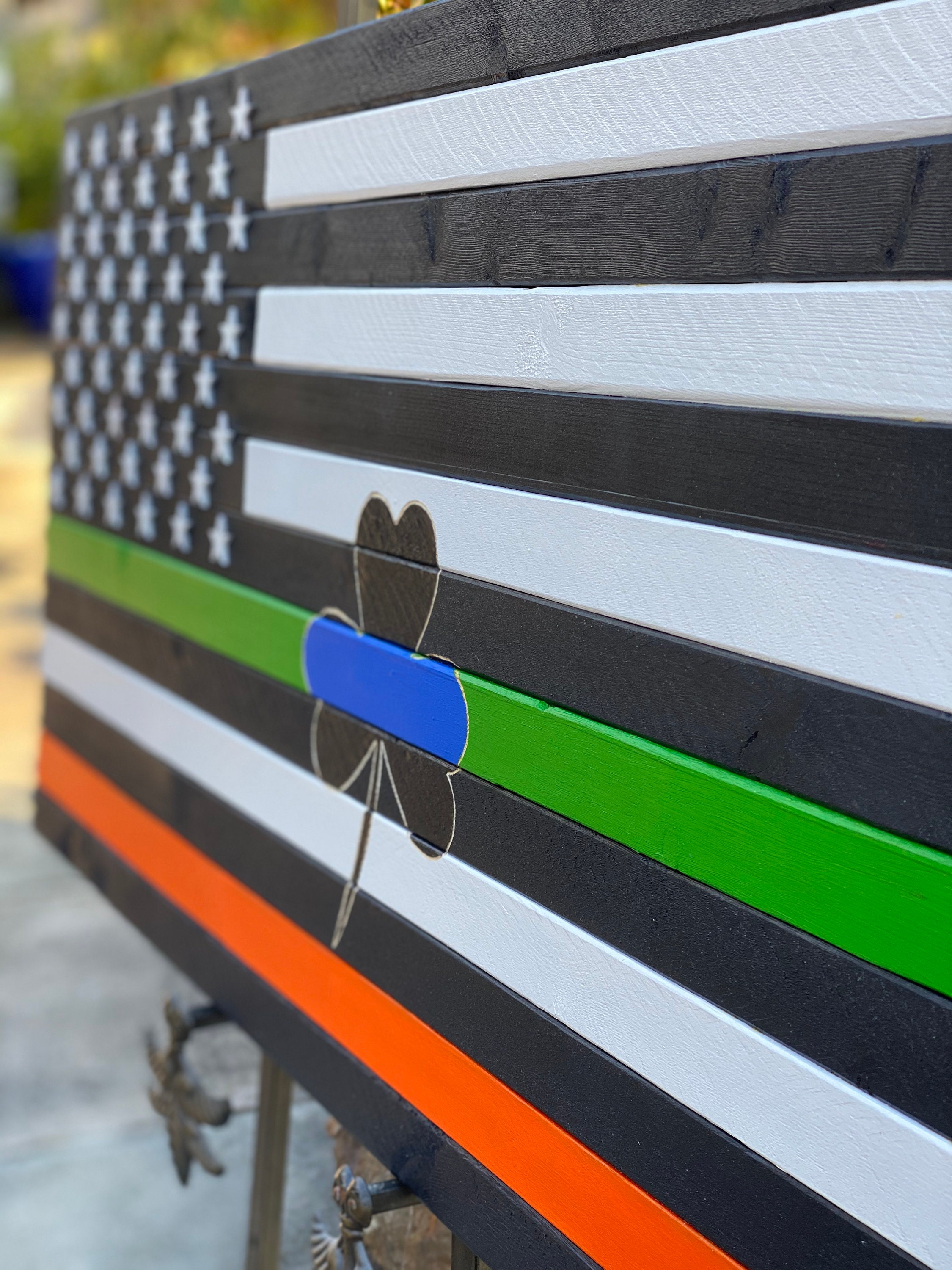 Thin Blue Line, 38x19.5, Irish/thin Blue Line, American Flag, American ...