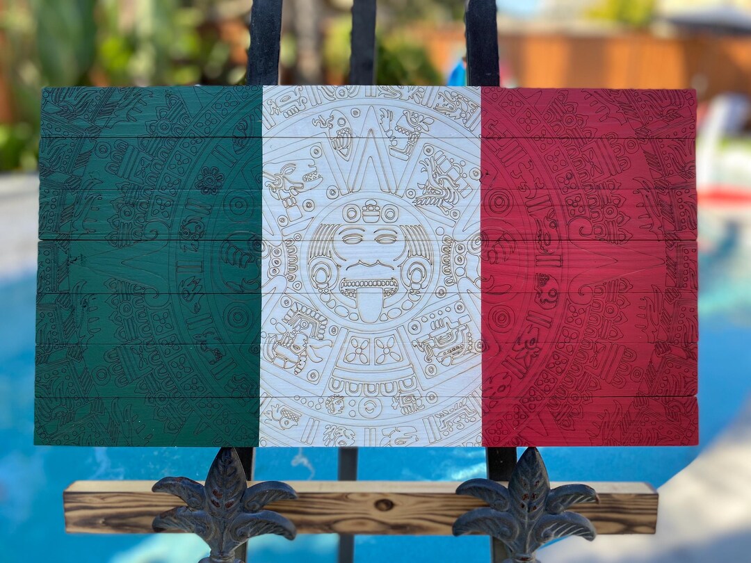 Mexican/aztec Calendar Wooden Flag - Etsy