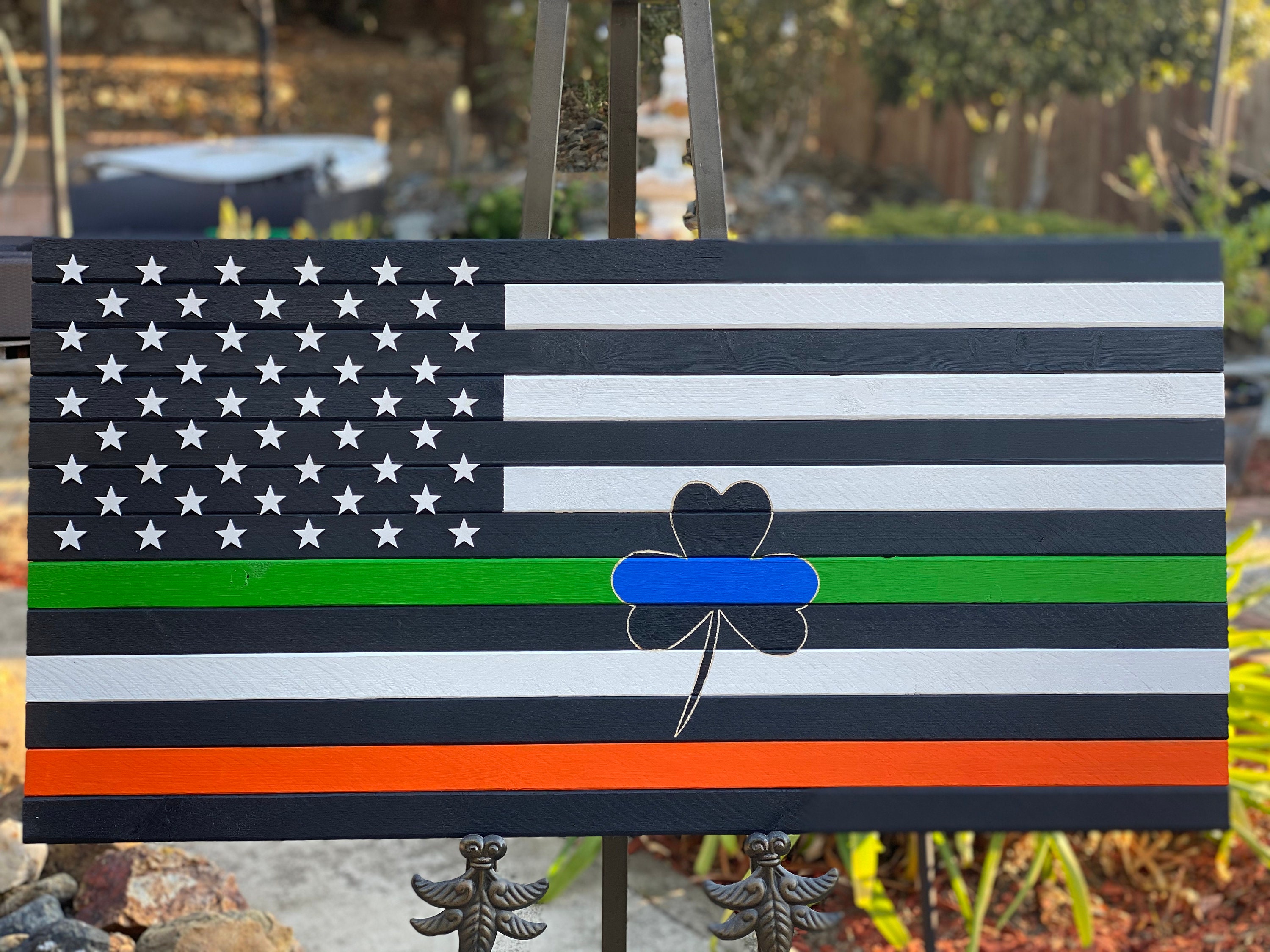 Thin Blue Line, 38"x19.5", Irish/thin Blue Line, American Flag ...