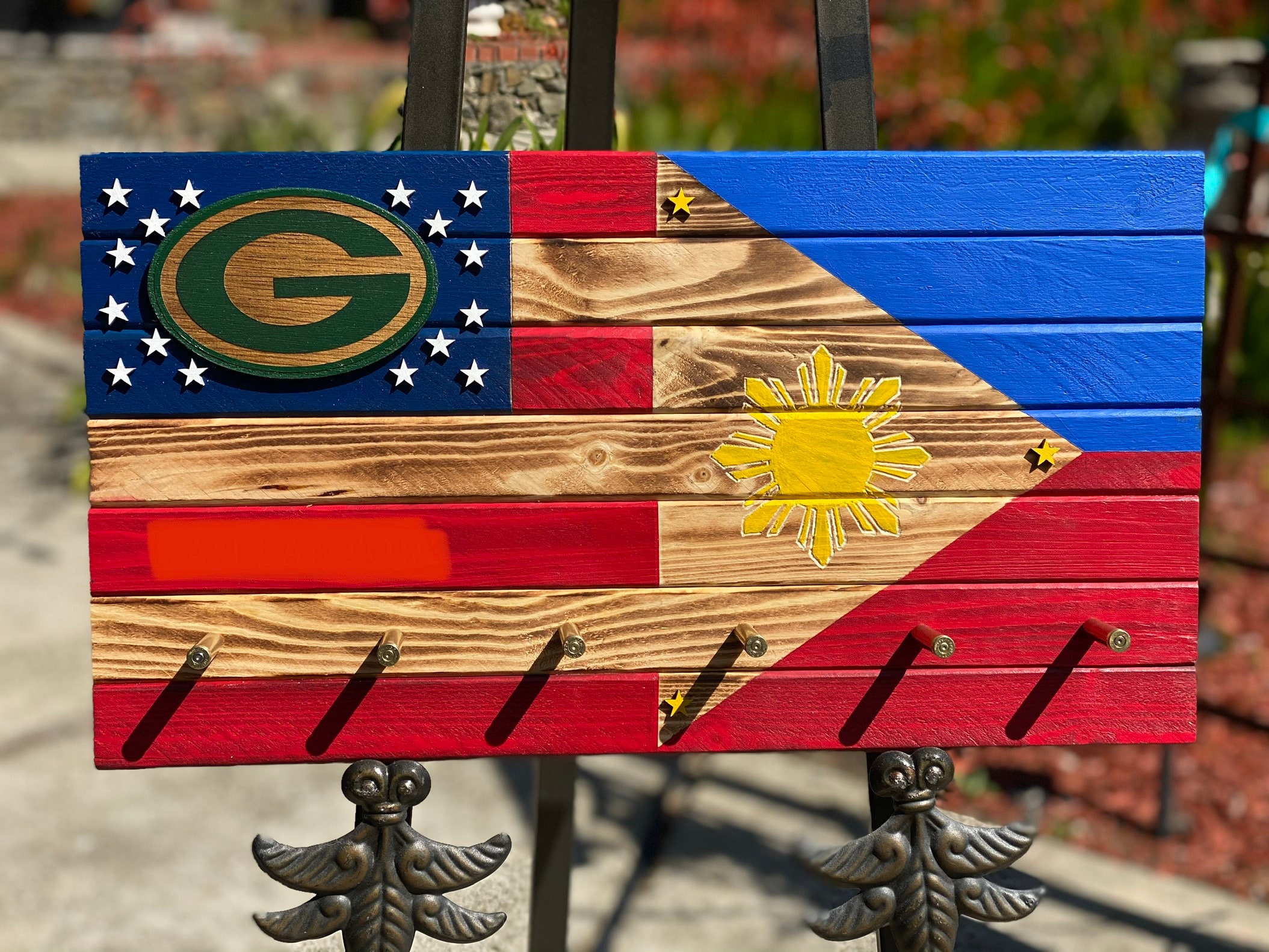 American Filipino Wooden Flag, Green Bay Packers American Flag, Split ...