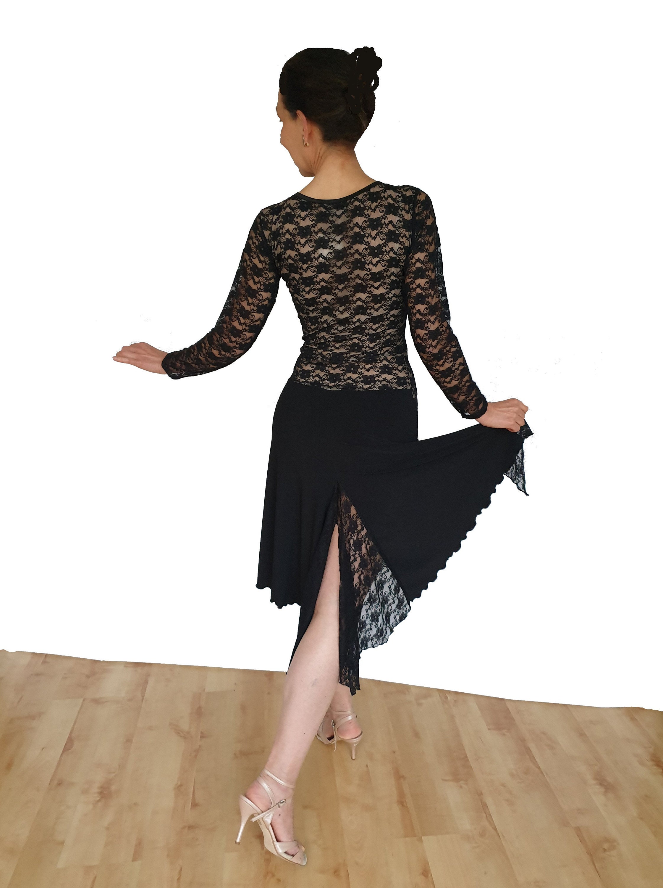 DR075 Argentine Tango Dress With Lace Back and Sleeves - Etsy