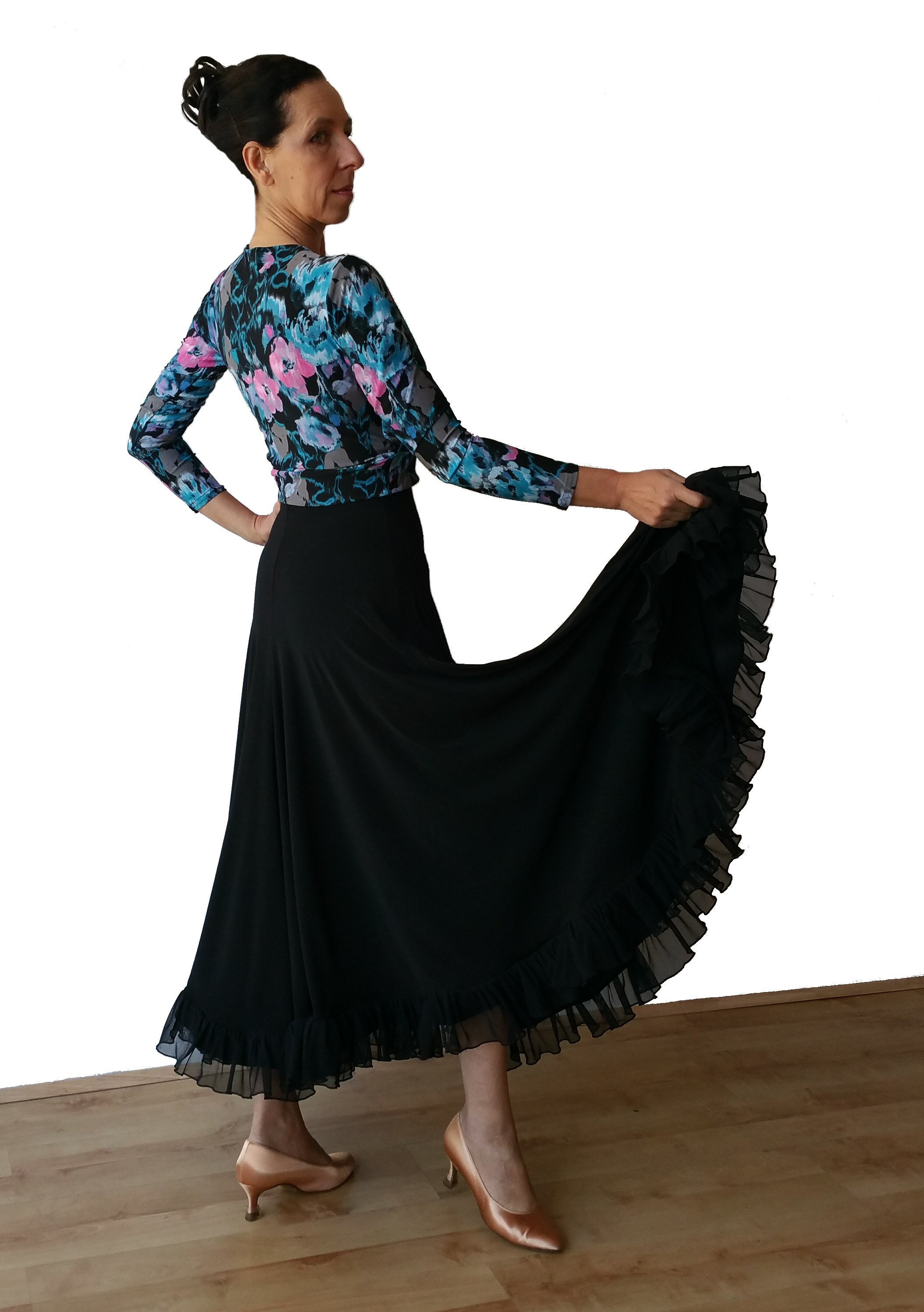 S158 Four Panel Ballroom Skirt With Mesh Hem - Etsy