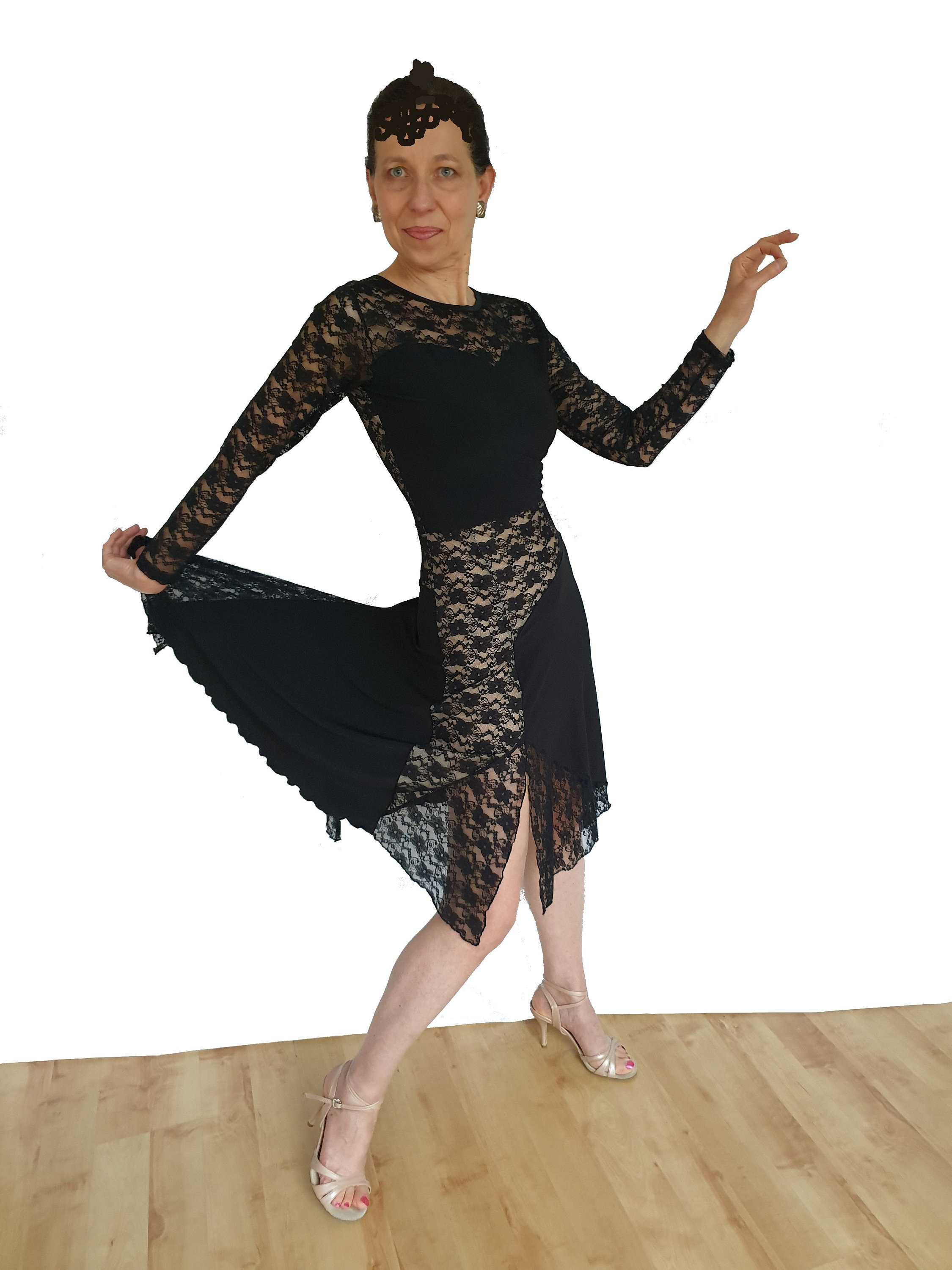 DR075 Argentine Tango Dress With Lace Back and Sleeves - Etsy