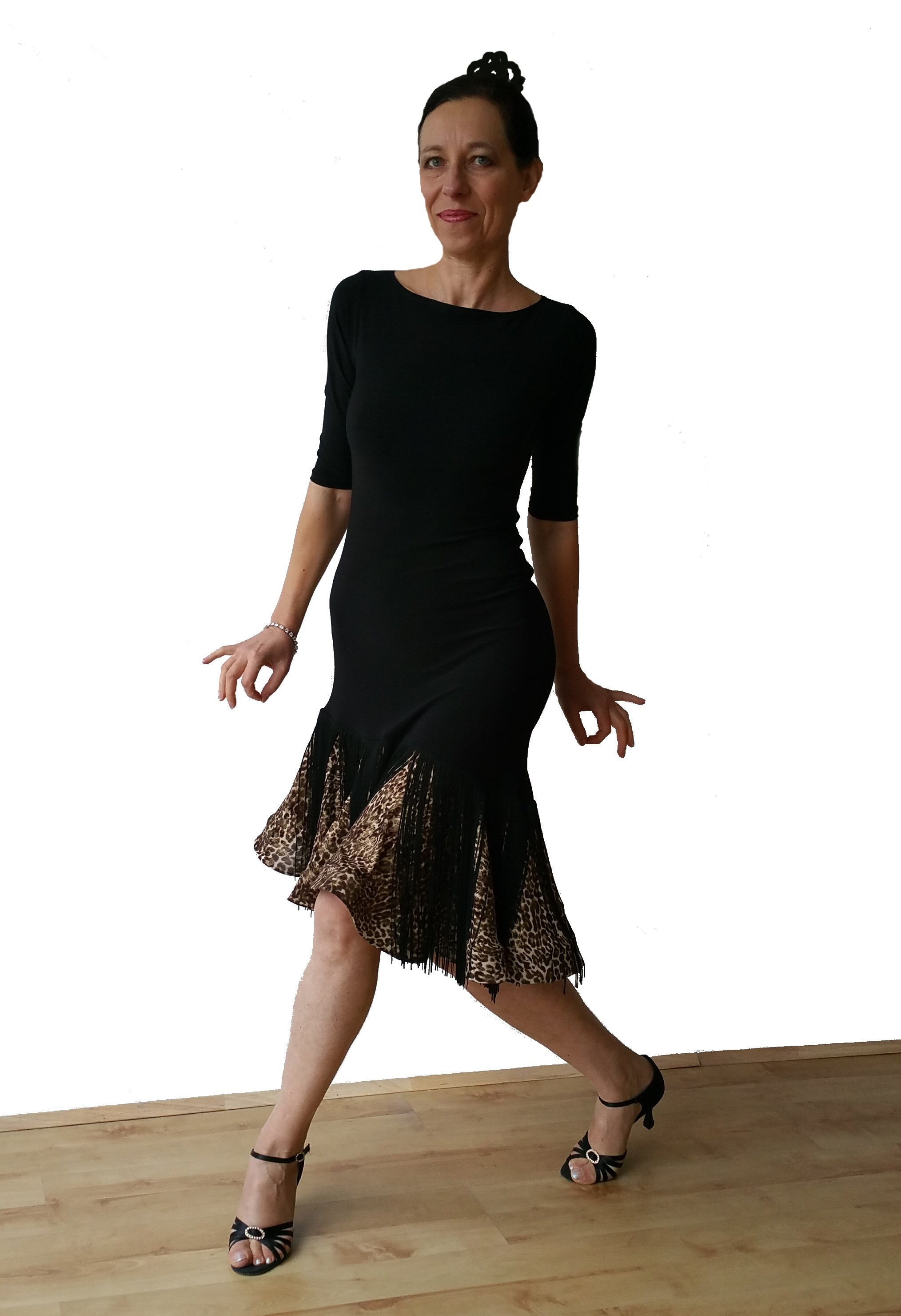 DR091AFR Latin Salsa Dress Animal Print Diagonal Hem With - Etsy