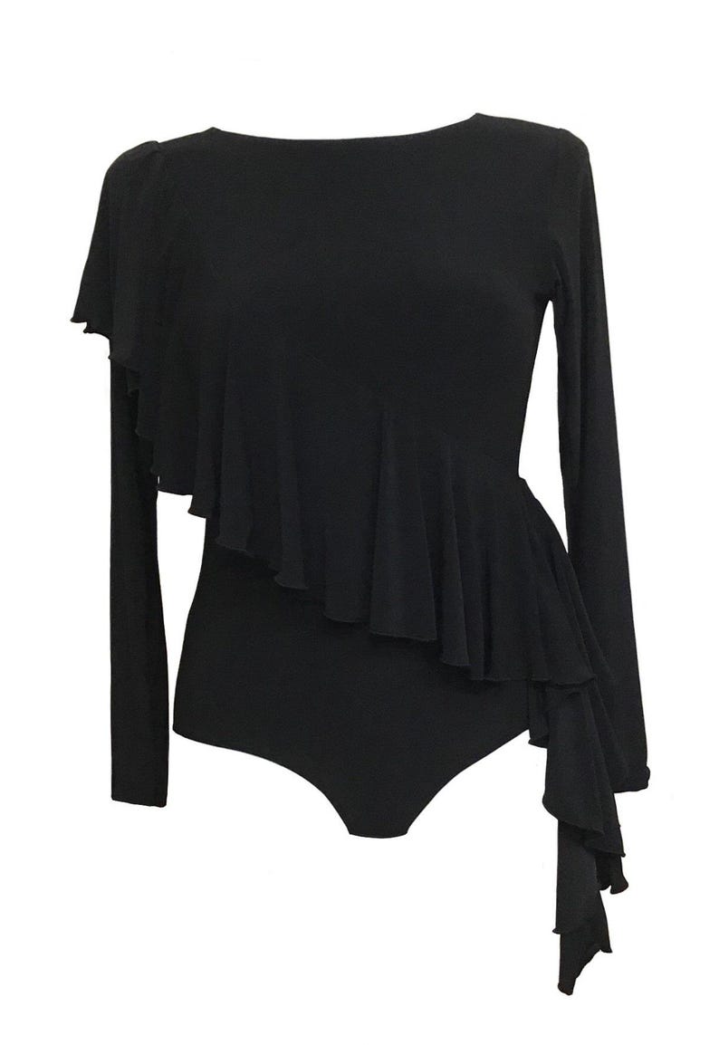 JD007 Asymmetrical Stretchy Body Bodysuit With Frill and Sleeves - Etsy