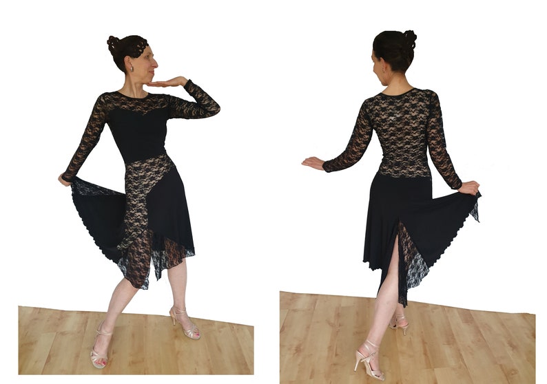 DR075 Argentine Tango Dress With Lace Back and Sleeves - Etsy