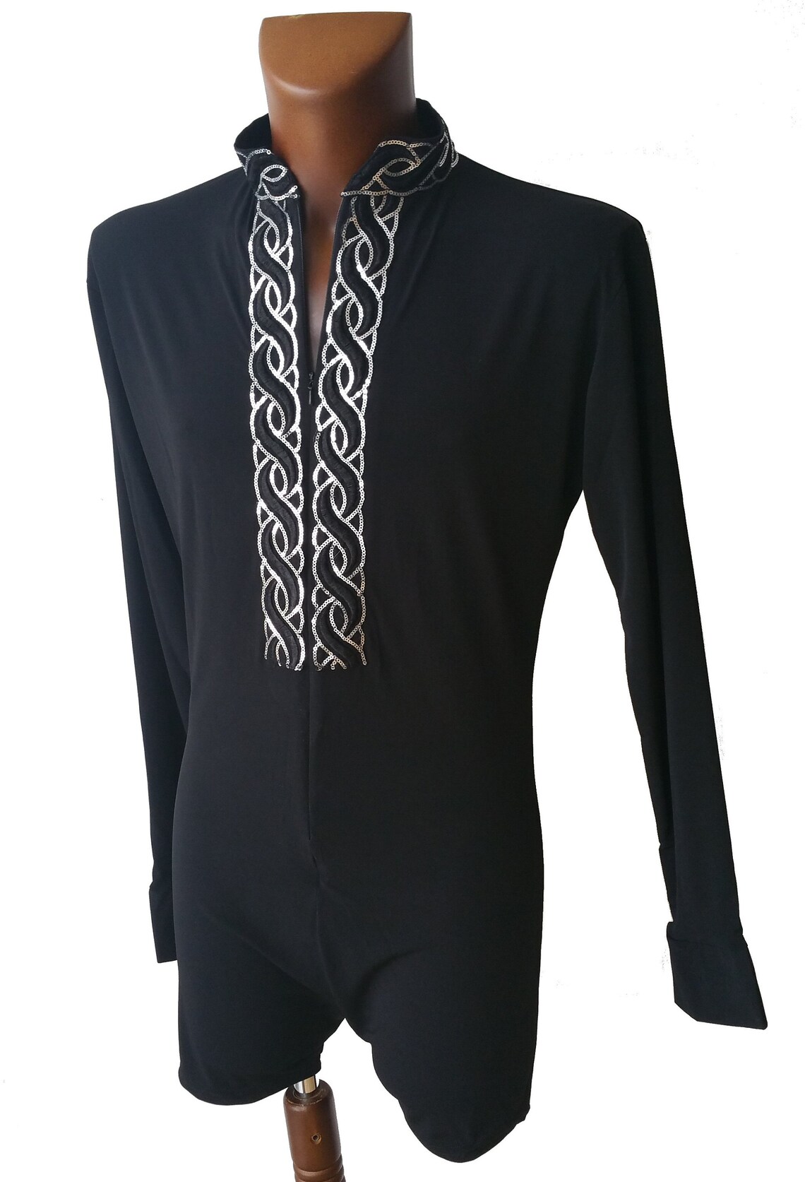 MS056d Mens Body Shirt with zip and Plaited sequined tape | Etsy