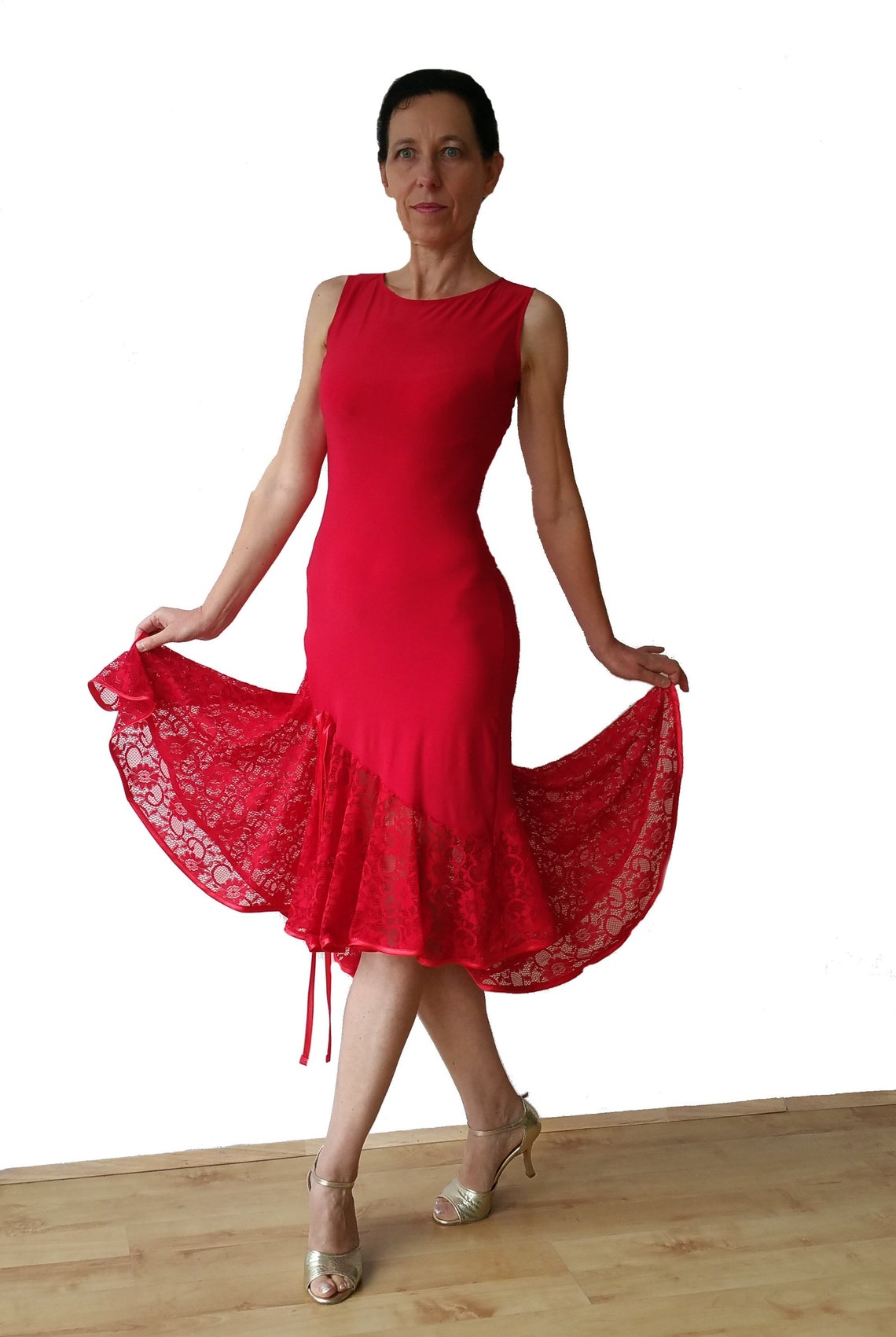 DR155L Argentine Tango Open back dress with Lace Red | Etsy