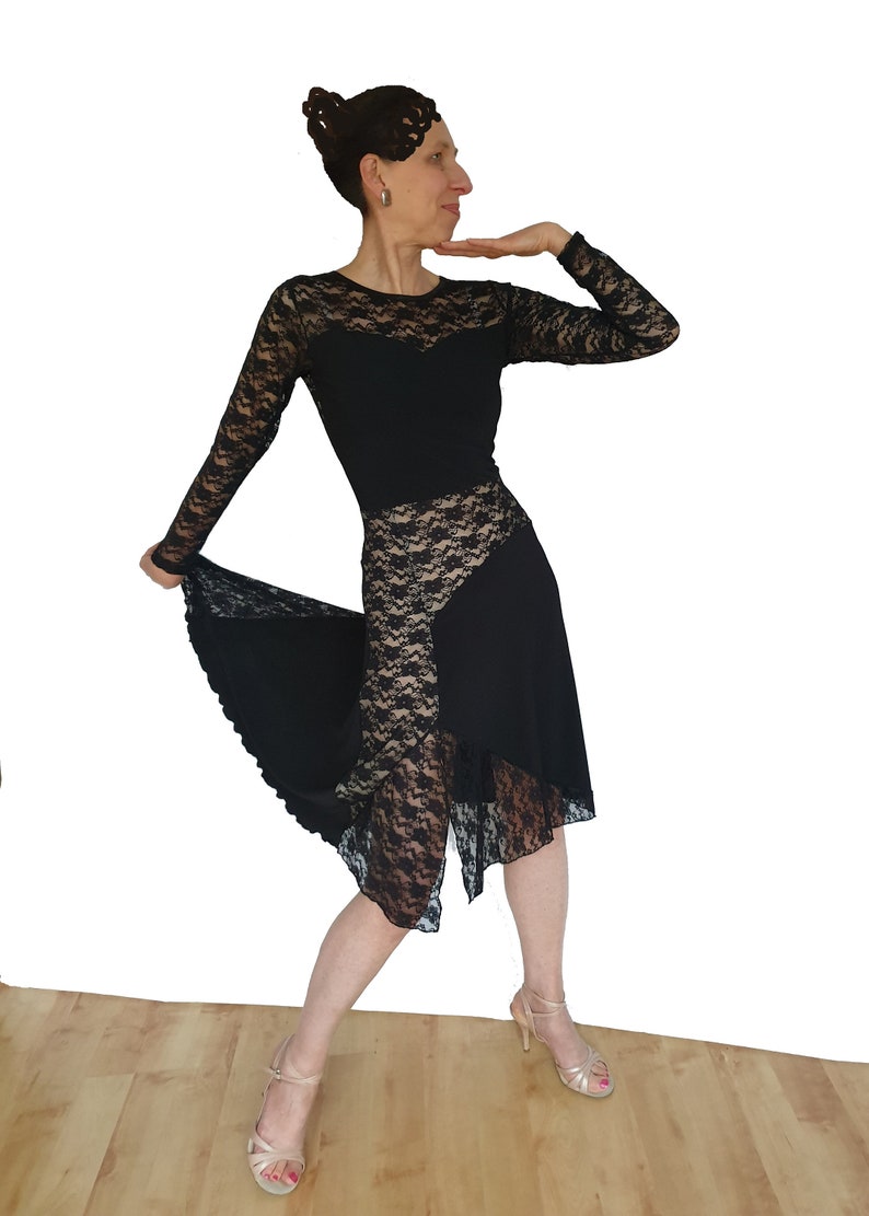 DR075 Argentine Tango Dress With Lace Back and Sleeves - Etsy