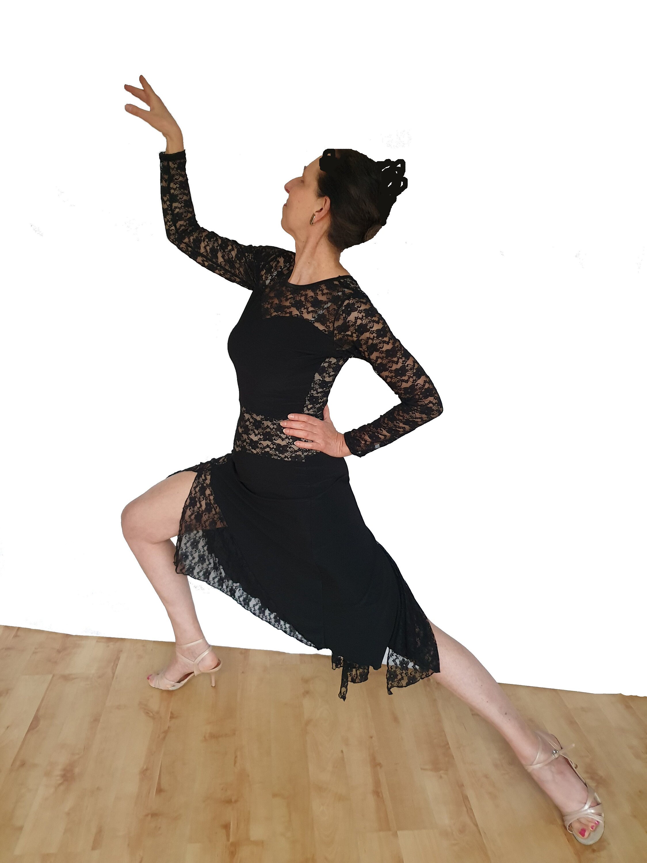 DR075 Argentine Tango Dress With Lace Back and Sleeves - Etsy