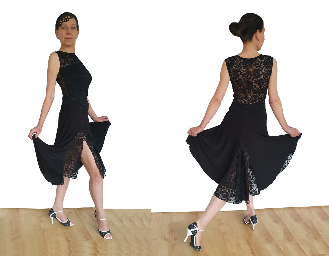 DR081 Argentine Tango Dress With Lace Back and Two Slits - Etsy