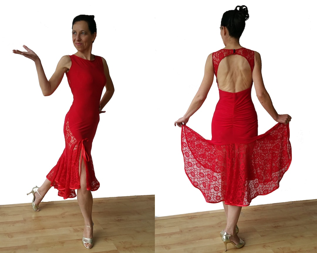 DR155L Argentine Tango Open Back Dress With Lace - Etsy