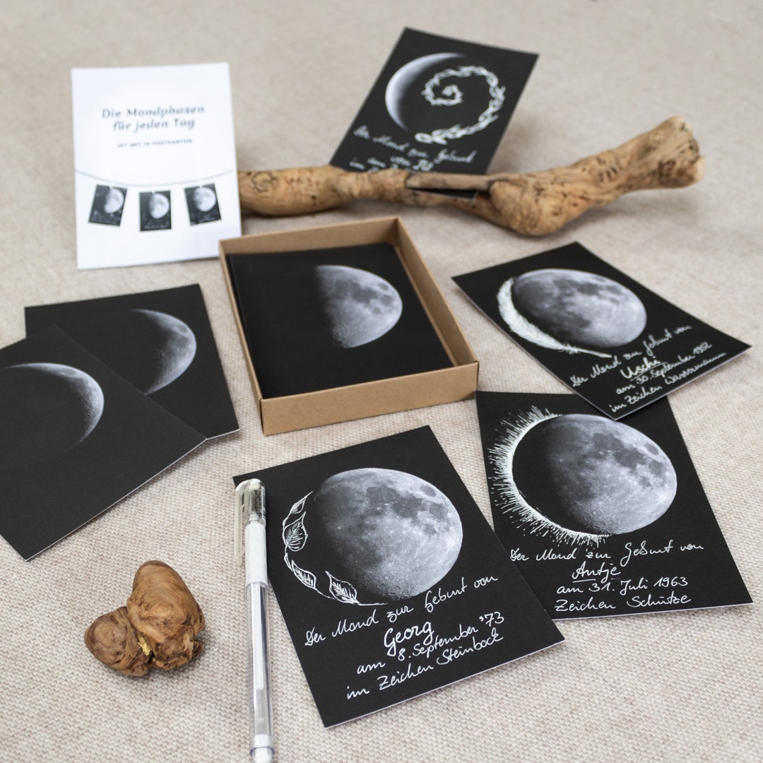 Moon Phase Card Set, 29 Moon Postcards Black and White, Gift for ...