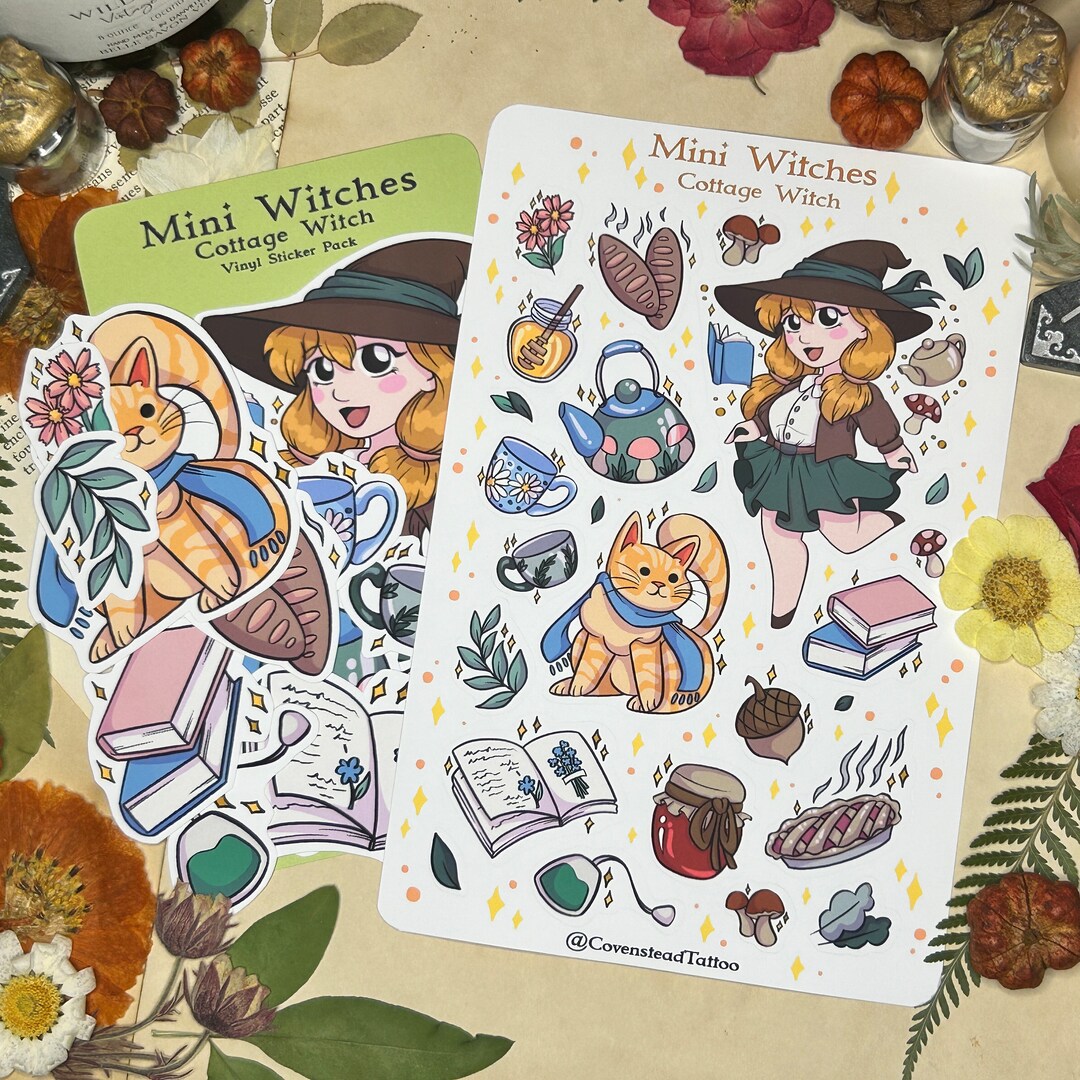 Mini Witches - Cottage Witch - Cute Sticker Sheet N Pack - Halloween ...