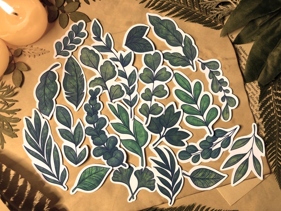 Green Leaves Sticker Pack Spring Stickers Foliage Stickers | Etsy