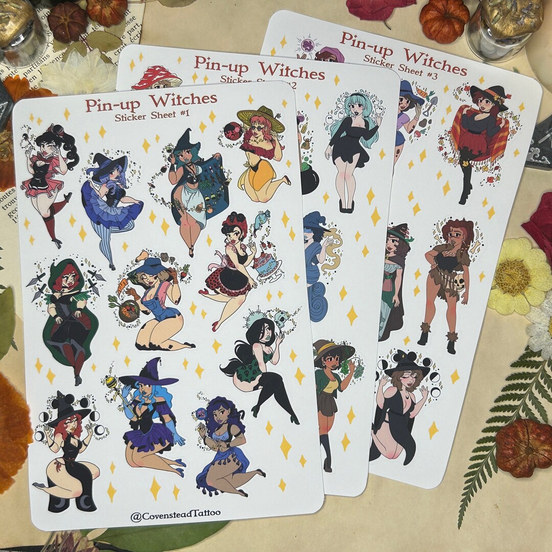 Pin up Witches Sticker Sheet Bundle Halloween Stickers Cute Stickers ...