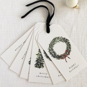 Watercolor Christmas Gift Tags With Black Velvet Ribbon | Holiday Gift ...