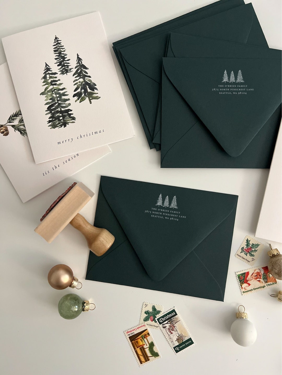 Christmas Tree Address Stamp, Pine Tree Address Stamp, Christmas Card ...