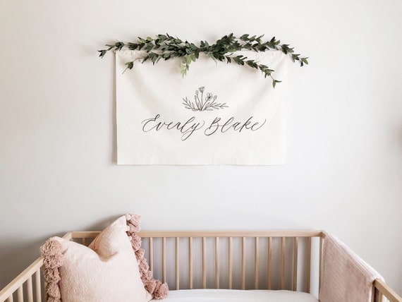 Floral Nursery Banner Calligraphy Name Banner Custom Name | Etsy