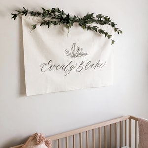 Floral Nursery Banner Calligraphy Name Banner Custom Name Banner Wall ...