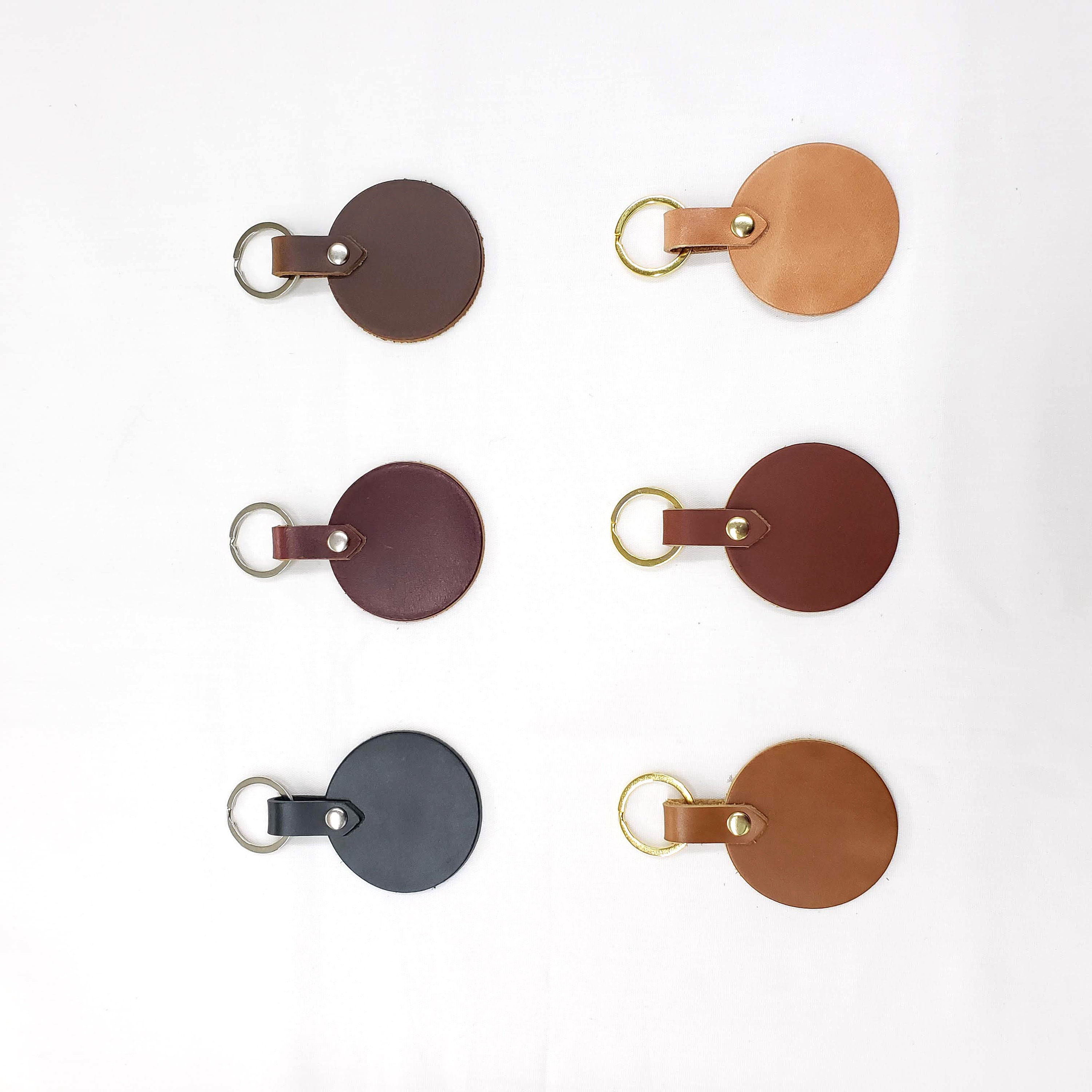 Personalized Round Leather Keychain: Embossed Full Grain Leather - Etsy
