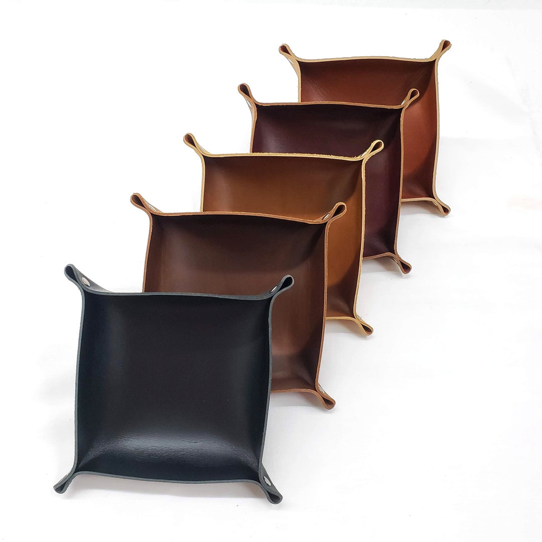 Full Grain Leather Valet Tray: Desk & Key Organizer (7x7) - Etsy