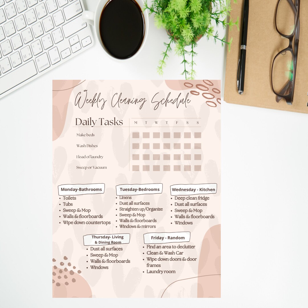 Printable Weekly Cleaning Schedule | Daily Cleaning Template ...