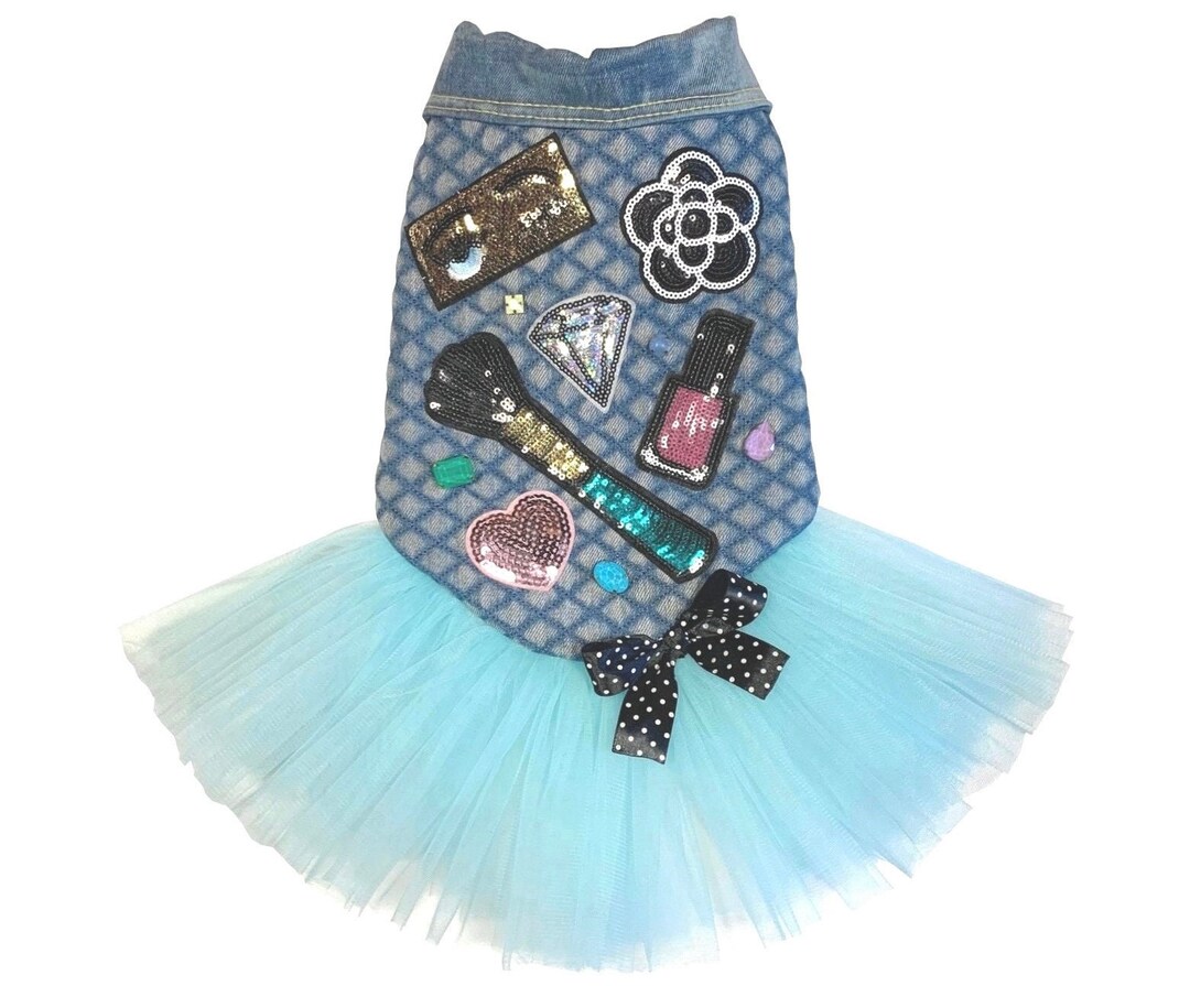 Diva Splash Quilted Denim Dog Dress, Dog Coat, Denim Pet Coat, Patches ...