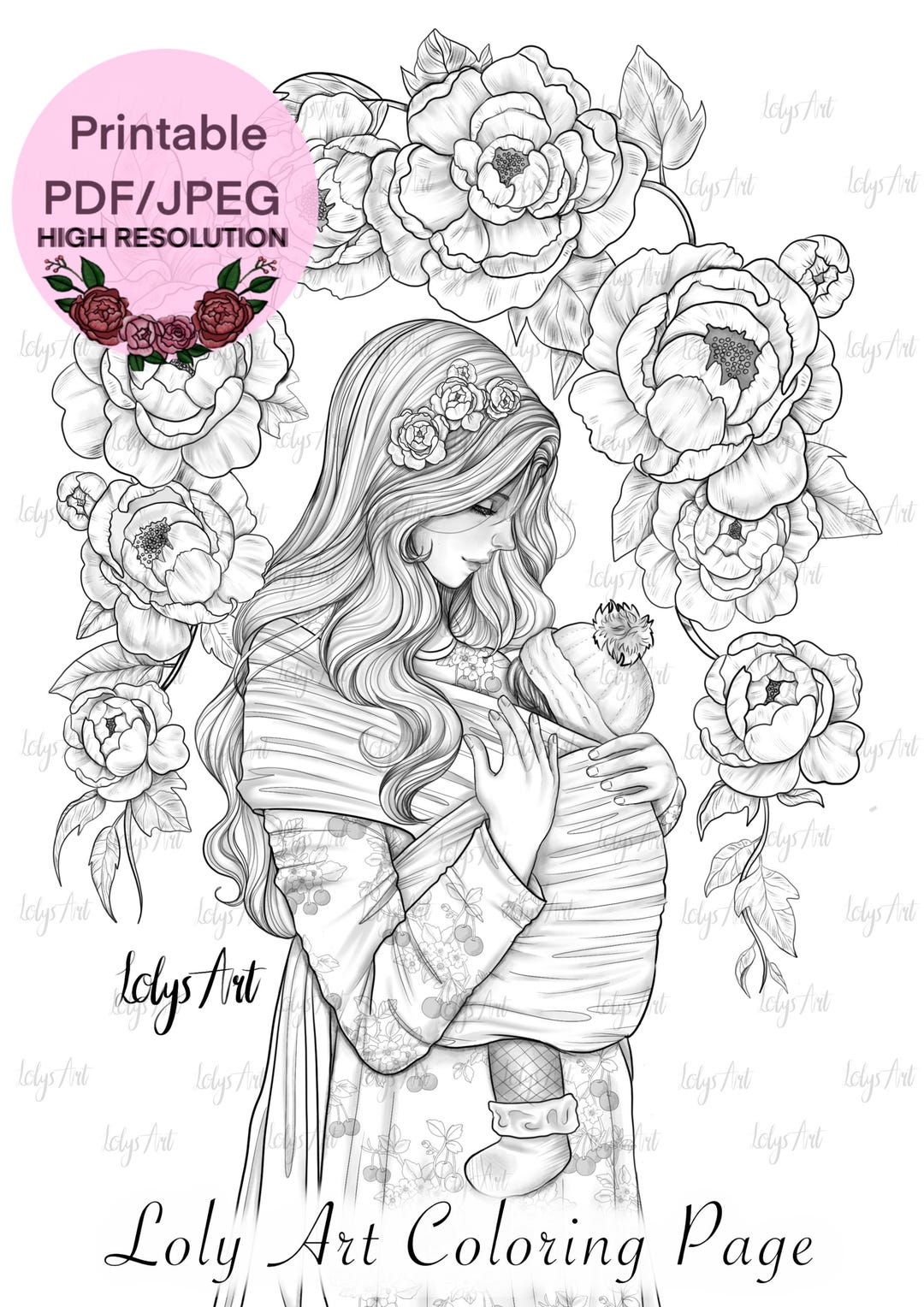 Motherhood - Printable Adult Coloring Page, Detailed High-quality, Line ...