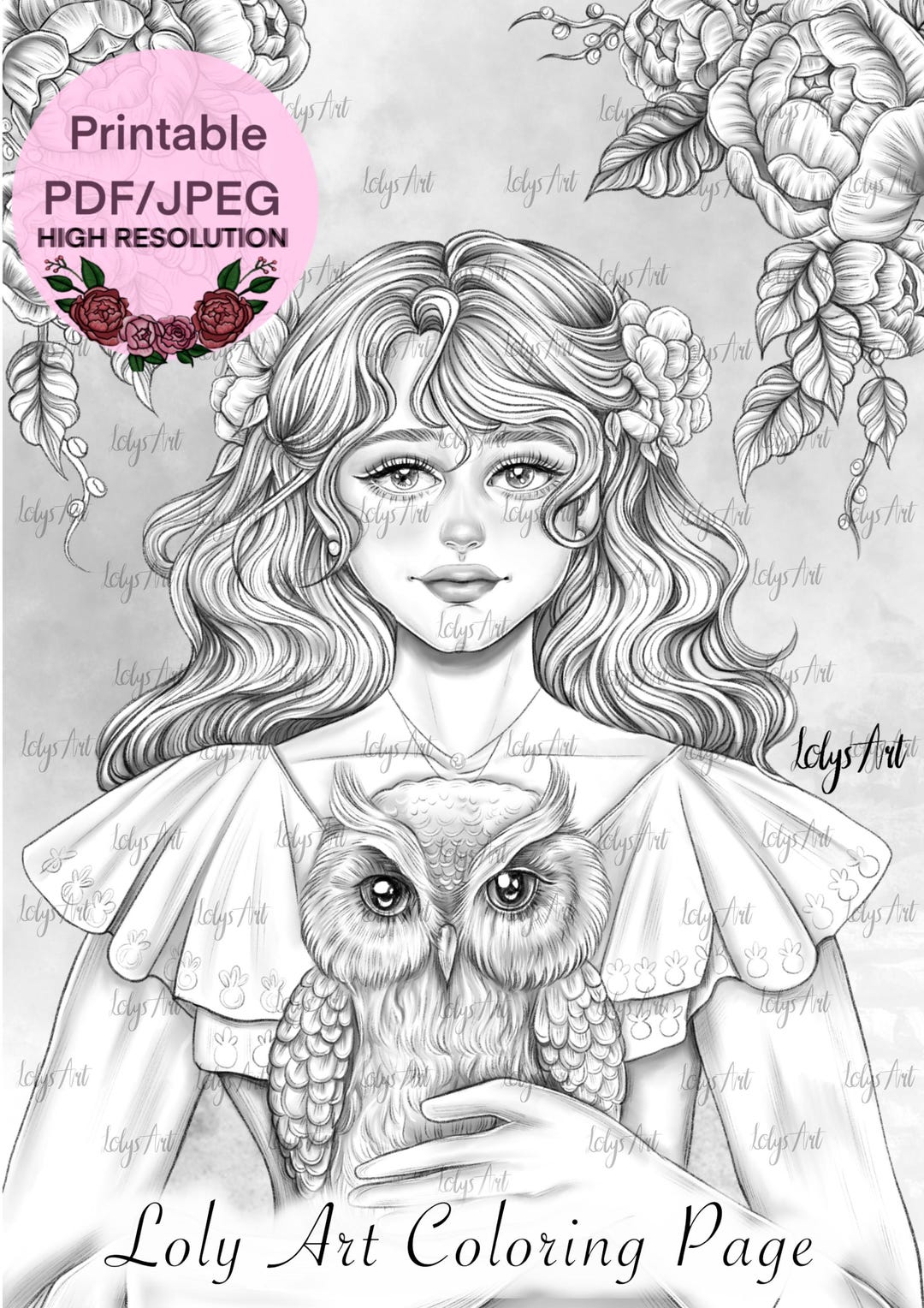 My Owl Companion - Digital Printable Adult Coloring Page Black ...
