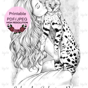 Serval Printable High Resolution Adult Coloring Pages, Line Art Black Greyscale - Etsy