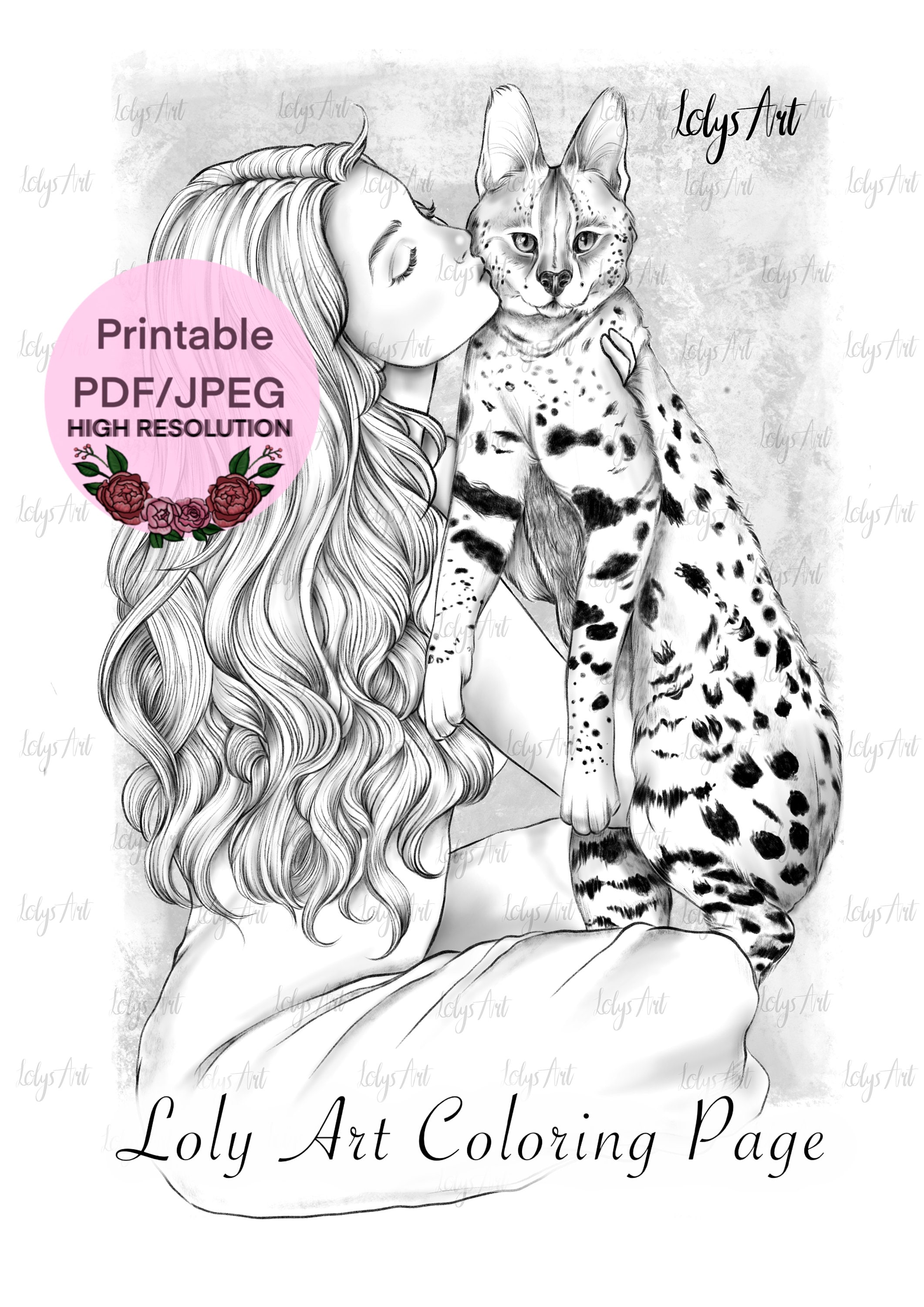 Serval Printable High Resolution Adult Coloring Pages, Line Art Black Greyscale - Etsy