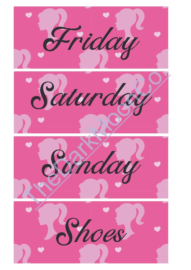Barbie Days of the Week Labels - Etsy