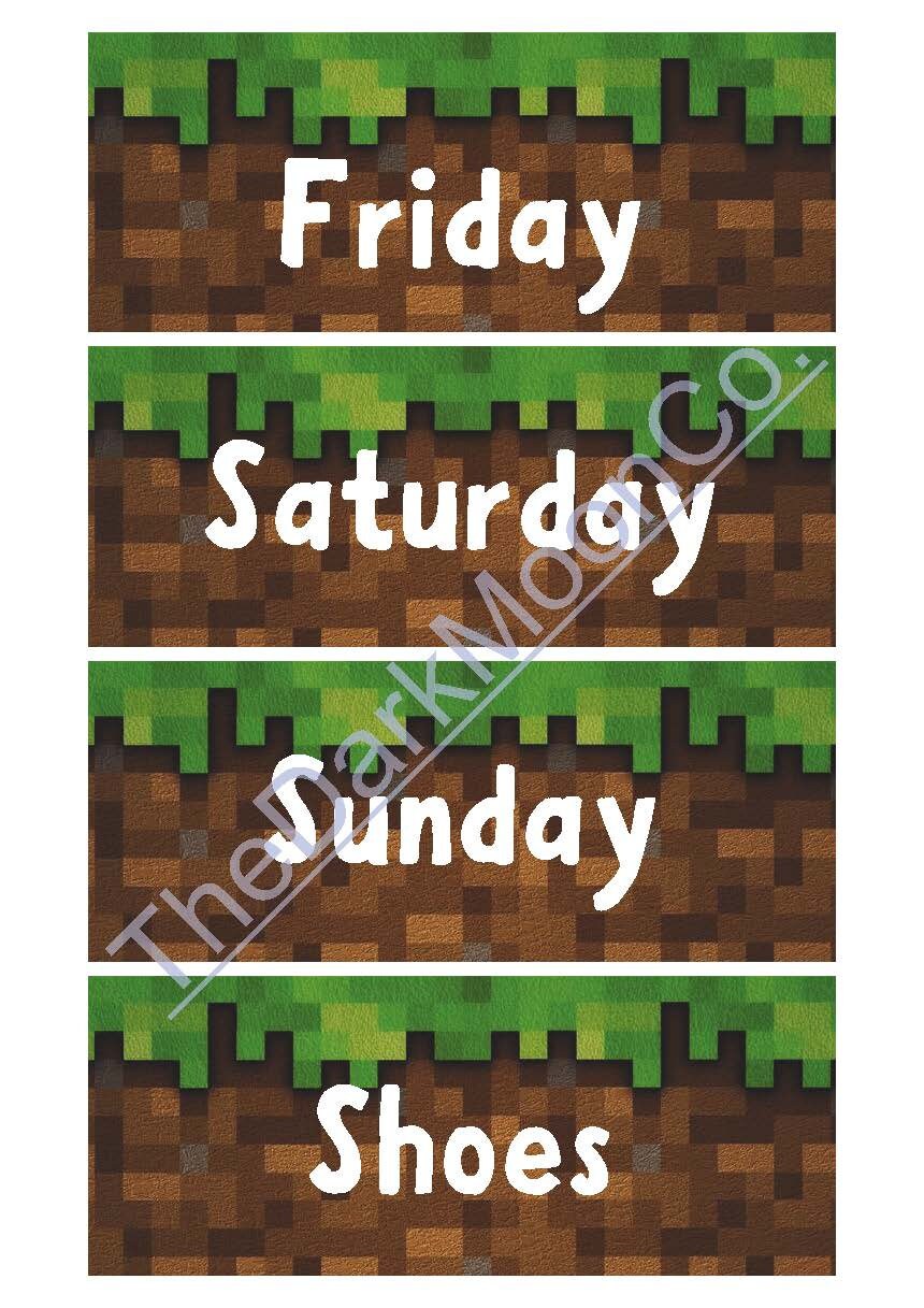 Minecraft Days of the Week Labels - Etsy