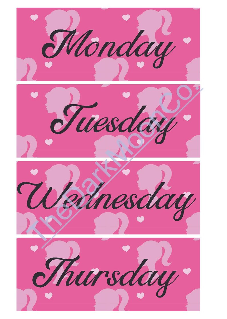 Barbie Days of the Week Labels - Etsy