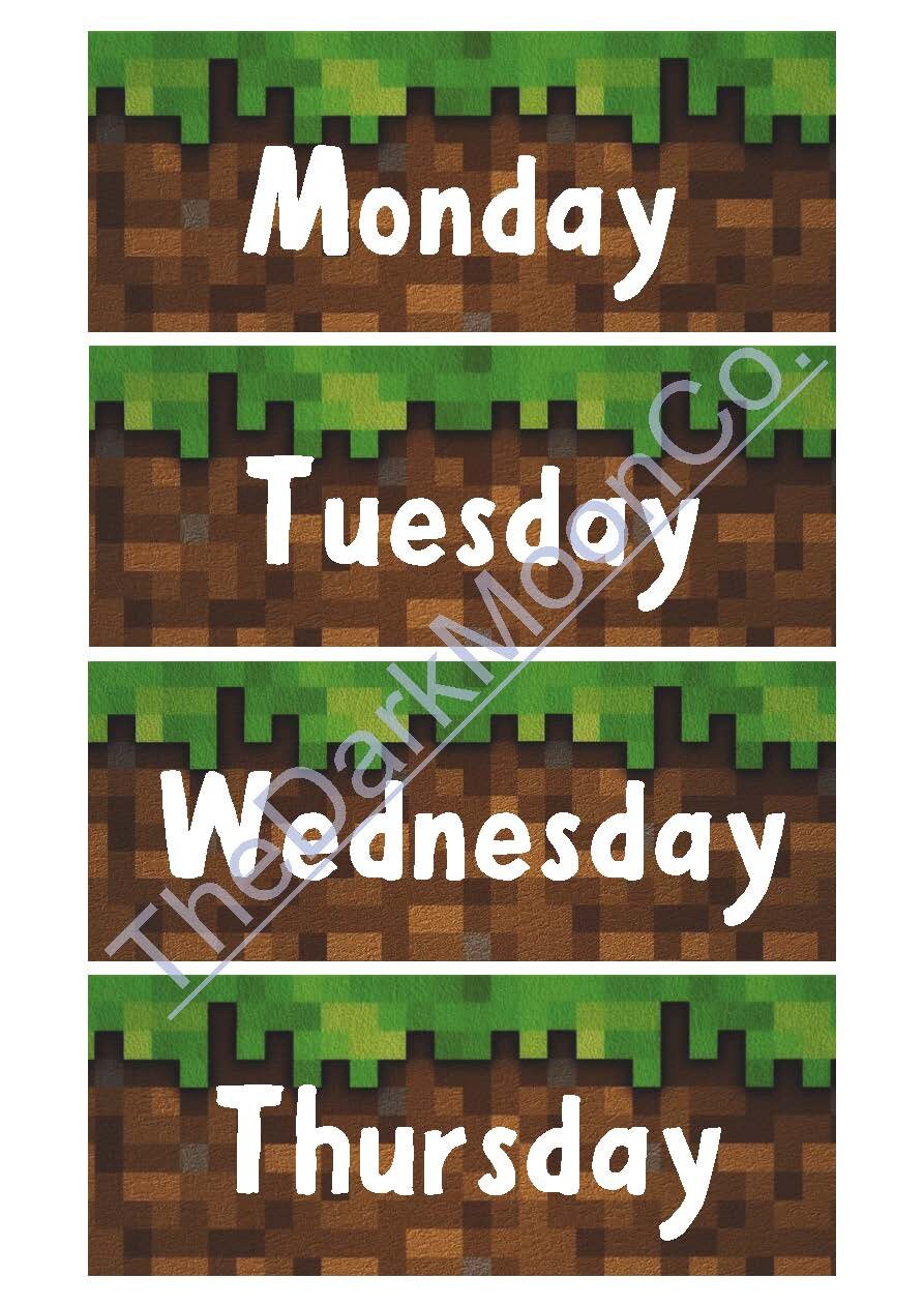 Minecraft Days of the Week Labels - Etsy